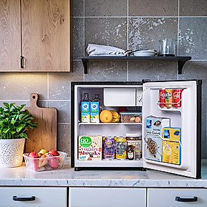 Manastin 1.7 Cu.Ft Mini Fridge with Freezer, Low Noise Compact Refrigerator, Adjustable Thermostat, Energy Saving, Stylish Small Fridge for Bedroom, Office, Dorm, Hotel. (Stylish Black)