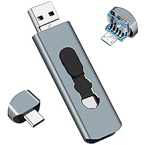 3-in-1 128GB Flash Drive, USB 3.0 Flash Drive for Android Phones/Tablets/PC/Mac, OTG External Data Storage Thumb with 3 Ports (USB C, microUSB, USB-A) for Samsung Galaxy and More