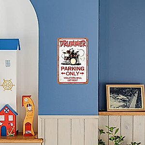 Drummer Parking Only Sign Drummer Gifts For Men Funny Metal Signs Drummer Kit Wall Decoration Boy Room Decor Band Decor Restaurant Cafe Pub Garage Poster Drummer Man Cave Decor 8 X 12 Inch