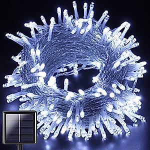 EXF Super Long Outdoor Solar Christmas Lights, 8 Modes 98FT 300 LED Solar String Lights with Clear Wire, Solar Fairy String Lights for Xmas Party Garden Fence Tree Balcony (Cool White)