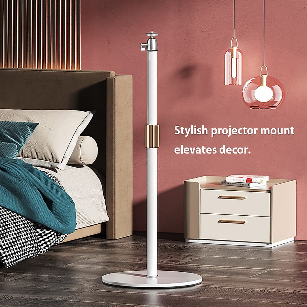 HVAYING Pico Projector Stand with Stable Metal Base, Flexible Extension and Angle Adjustment, Cable Management, 1/4 Inch Interface - Ideal for Home and Office - White