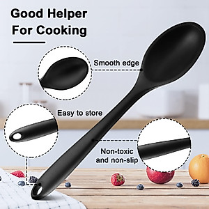 Silicone Spoon, for Kitchen Cooking, Mixing, Stirring, Basting, Serving and Baking, Soup and Sauce Utensil, Food Grade Rubber, Nonstick High Heat Resistant (Black)