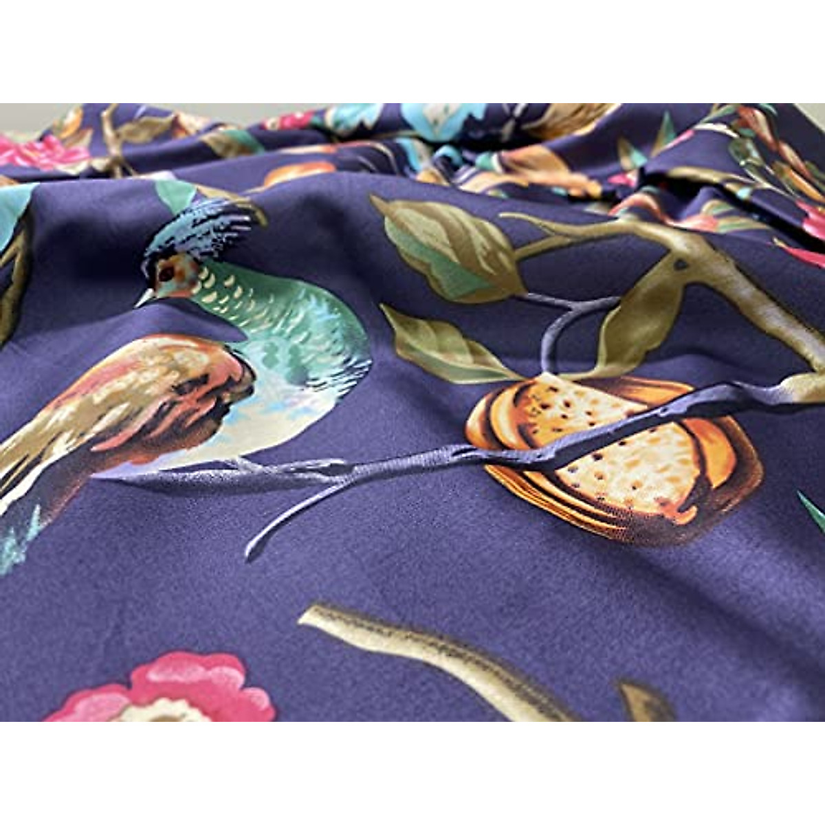 Eikei Oriental Garden Majestic Peacock Bird Floral Duvet Cover Chinoiserie Chic Asian Style Blooming Trees Vines and Branches Long Staple Cotton 3pc Bedding Set (Vibrant Jewel, King)