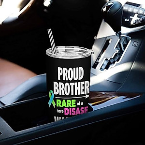 Proud Brother of A Rare Disease Warrior Awareness 20 OZ Stainless Steel Tumbler Travel Car Coffee Mug with Straw Lid Cleaning Brush Coffee Tumbler Mug for Women Men