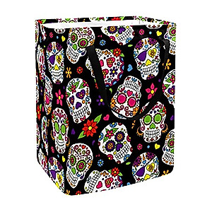 Colorful Sugar Skulls Laundry Basket Collapsible Storage bin with Handles for Hamper,Kids Room,Toy Storage