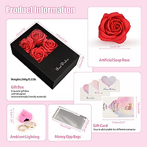 Money Box for Cash Gift Pull, Money Gift Boxes for Cash on Birthday, Christmas, Graduation, Mother's Day, for Husband, Wife, Girlfriend, Mother With Soap Rose Flower and Greeting Cards (Black+Red)