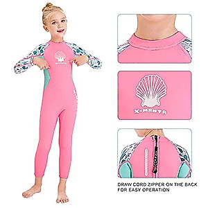 Kids Girls Boys Wetsuit Full Body Neoprene Thermal Swimsuit 2.5MM for Toddler Youth Children Teen, Long Sleeve Child Scuba Diving Surf Suit One Piece Sun Protection for Water Sports (Girl Pink, M)