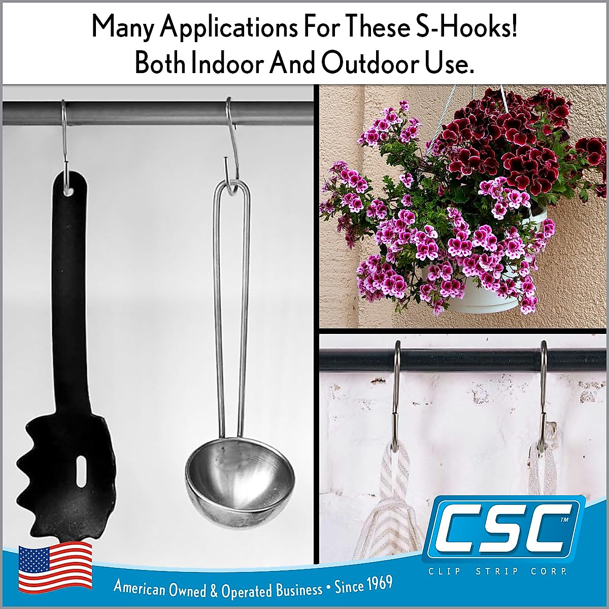 Clip Strip 100 Pack S Hooks, 1" S Hooks for Hanging Plants, Kitchen Utensils, Clothes, Jewelry, Keys, DIY Crafts, Signs and Displays in Retail Stores, SH-100