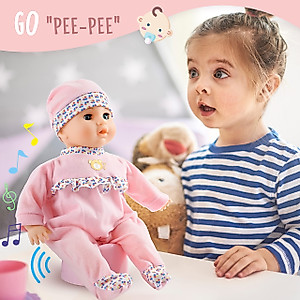 Toy Choi's 16 Inch Interactive Baby Doll Pink - Talking Feeding Dolls with Different Sounds and Accessories, Pretend Play Preschool Toys Gift for Toddlers 2 3 4 5+ Year Old Girls Boys
