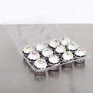Dozen Cupcake Containers - Case of 24 cupcake boxes plastic 12 Compartment Cupcake Containers 12 count dozen cupcake containers Holds 12 Cupcakes (24, 12 Cavity Cupcake Container)