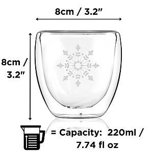 Wrenbury Mulled Wine Glasses Snowflake 7.7oz - Set of 4 Hot Toddy Mugs - Boroscilicate Double Walled Glasses - Insulated for Winter Christmas Drinks - Gluhwein Egg Nog Cups