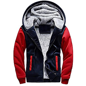 MANLUODANNI Men's Casual Hooed Hoodies Thick Wool Warm Winter Jacket Coats Red M