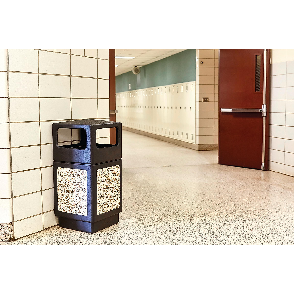 Safco Products Canmeleon Outdoor/Indoor Aggregate Panel Trash Can 9472NC, Black, Natural Stone Panels, Outdoor/Indoor Use, 38-Gallon Capacity