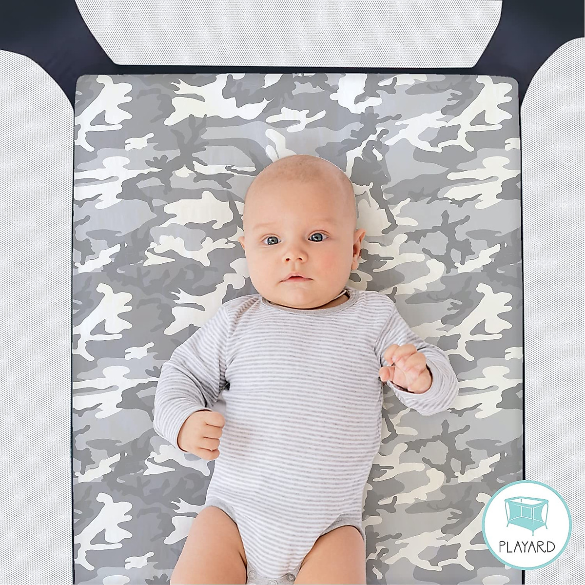 The Peanutshell 3-Pack Fitted Playard Sheets - Soft & Breathable Baby Boy Mini Crib Sheets, Pack N Play Mattress, Fits Standard Playard Pack Play Mattresses - Camo Print