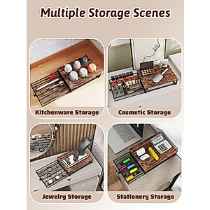 K Cup Organizer, Coffee Pod Holder Drawer, Under Brewer Storage Organizer with Sliding Drawer holds up to 35 K-Cup Pods, No Assembly Needed, Rustic Brown
