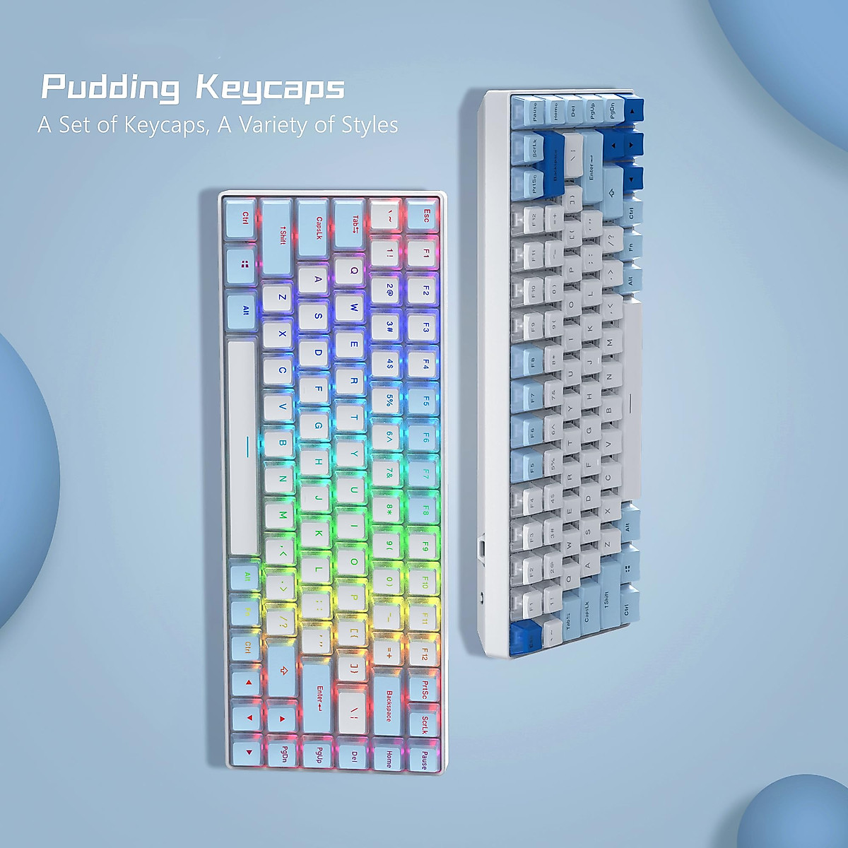 Womier Pudding Keycaps - PBT Keycaps, Shine Through Keycaps, 165 Keys Keycaps Set, Custom Keycaps for 61/68/84/87/82/100 Cherry Gateron MX Switches Mechanical Keyboard, Blue/White
