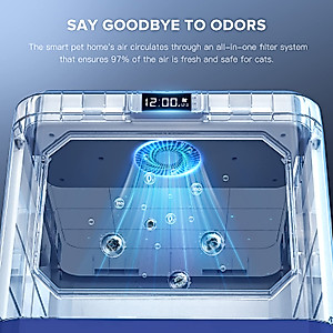 Smart Odor Removal Cat Litter Box, Large Litter Box with Lid for Big Cats,Non Leaking Kitty Litter Box for Multiple Cats, Enclosed Cat Box with Scoop&Mat