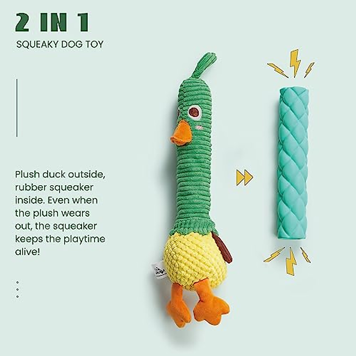 Nocciola 2 in 1 Squeaky Duck Dog Toy: Cute Stuffed Dog Chew Toys with Large Durable Rubber Squeaker for Aggressive Chewers, Large, Medium Small Dogs, Plush Crinkle Pet Puppy Supplies