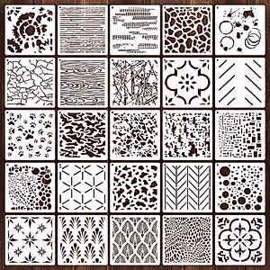 6 Inch Wall Texture Stencils for Painting, 25 Pieces Reusable DIY Modern Wall Stencil Mixed Crackle Marble Background Camo Spray Paint Art Templates for Wood Canvas Paper Floor Tile(Wall)