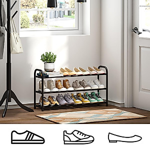 kiplant Shoe Rack for Closet, 3-Tier Expandable Shoe Organizer for Closet, Metal Adjustable Black Shoe Shelf Storage Organizer, Free Standing Shoe Rack for Entryway Closet Doorway