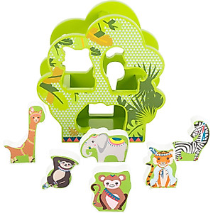 small foot wooden toys Small Foot Wooden Toys Wooden Jungle Animal Peg Puzzle & Carrying Case designed for children 12+ months, Multi (11091)