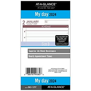 AT-A-GLANCE 2024 Daily Planner One Page Per Day Refill, 3-3/4" x 6-3/4", Portable Size, Loose-Leaf (063-125Y-24)