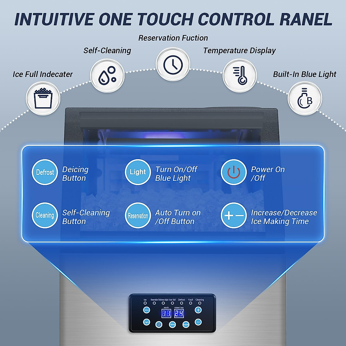 Commercial Ice Maker Machine 120LBS/24H with 30LBS Storage Bin, 15" Wide Undercounter/Freestanding Ice Maker Machine for Home Bar Outdoor, 40PCS Ice Cubes Ice Machine, Self Cleaning