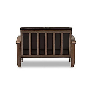 Baxton Studio Charlotte Modern Classic Mission Style Walnut Brown Wood and Dark Brown Faux Leather 2-Seater Loveseat