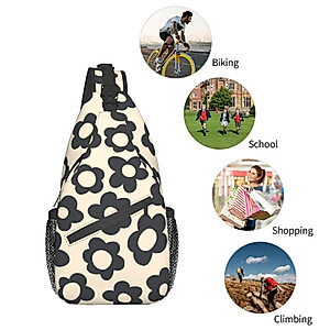 Vintage Groovy Flowers Sling Bag Travel Hiking Stitch Crossbody Backpack Chest Shoulder Daypack for Purses Women Men's Unisex Cycling Gym