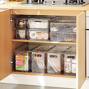 shopwithgreen Refrigerator Organizer Bins with Pull-out Drawer, Drawable Clear Fridge Drawer Organizer with Handle, Plastic Kitchen Pantry Storage Containers (1 Tall)