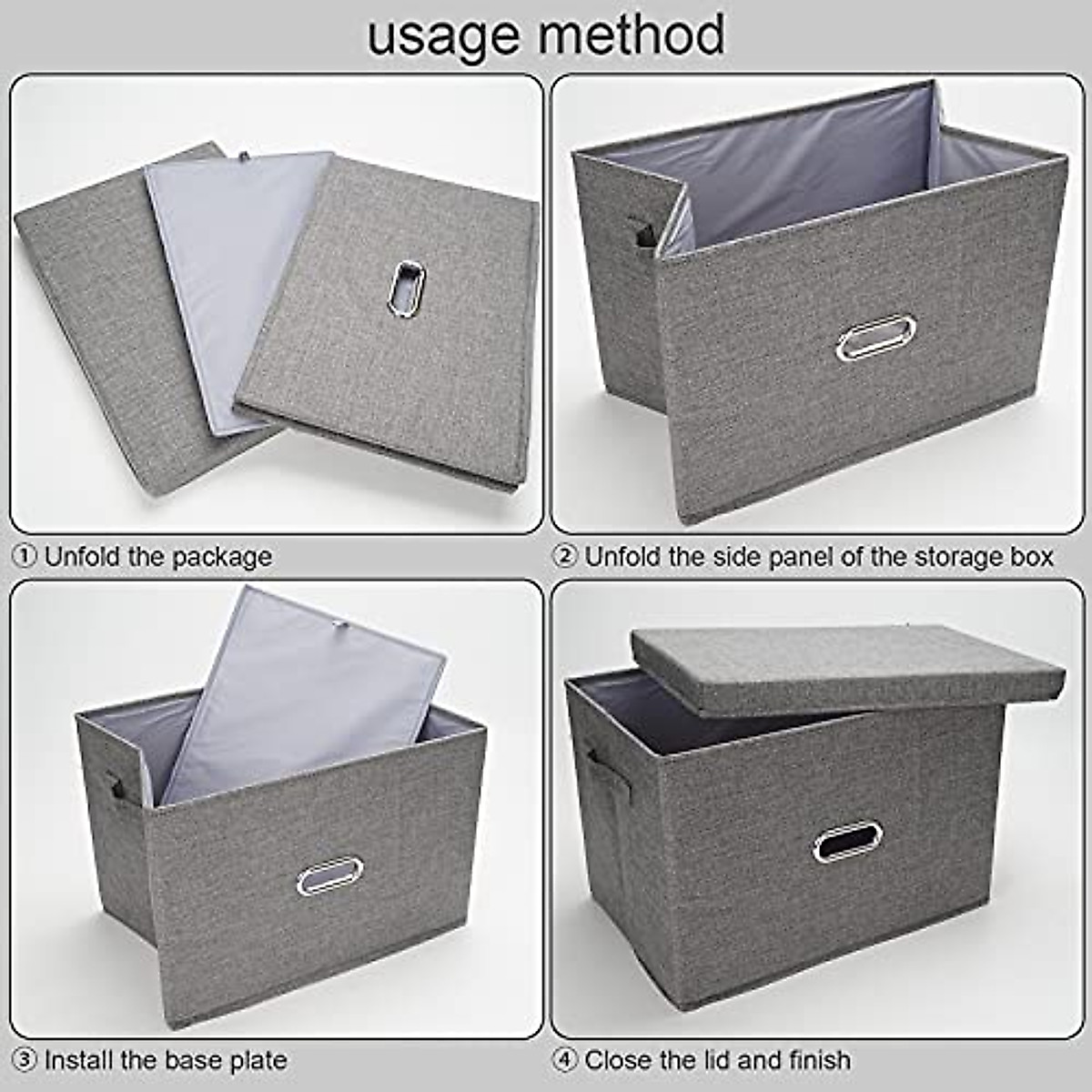 Wondersen Larger Collapsible Storage Bins with Lid (17.3x11.8x11.4 inch) Linen Fabric Clothing Storage Box Closet Organizer for Clothes Shoes Books and office stuff Light Weight 2 Pack, Grey