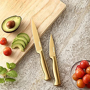 McCook® MC21G Knife Sets,15 Pieces Luxury Golden Titanium Kitchen Knife Block Sets with Built-in Sharpener