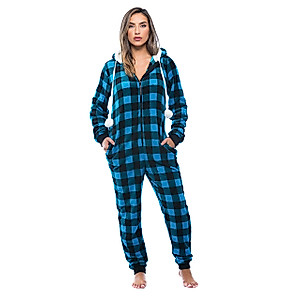 6290-TRQ-M Just Love Adult Onesie / Pajamas, Turquoise Buffalo Plaid, Medium