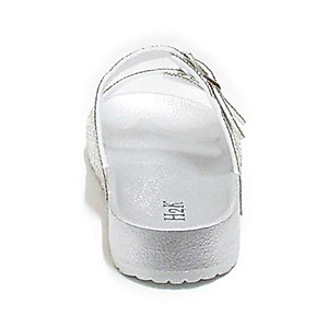 H2K Womens Glitter Double Buckle Adjustable Comfort Slip On Slides Sandals Espen (Silver, 10)