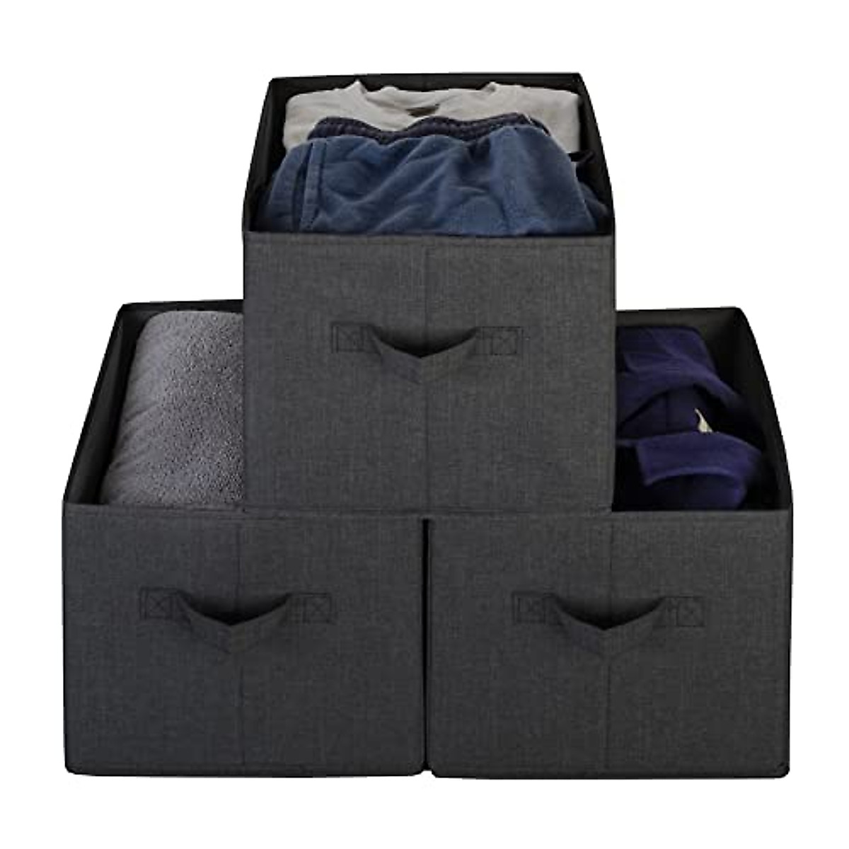 Pomatree Storage Baskets - 4 Pack - Sturdy Large Fabric Bins | Foldable Organizing Basket Bin for Home, Nursery, Closet & Shelves Organization | Storage Basket Cube Shelf Organizer (Black)