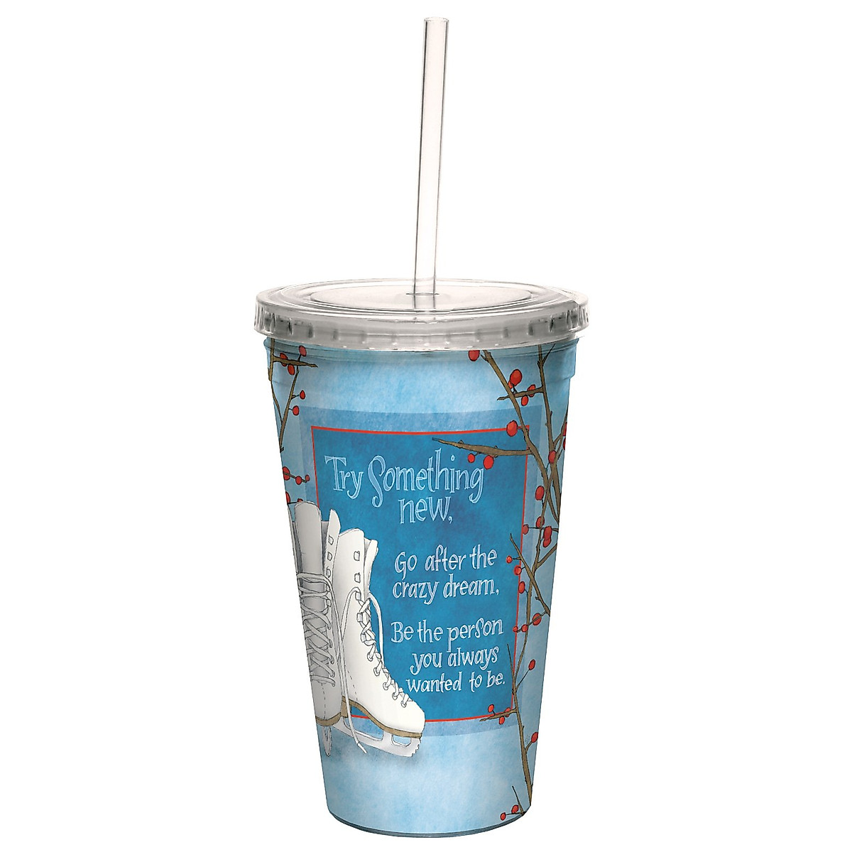 Tree-Free Greetings Winter Figure Skates by Robin Pickens Artful Traveler Double-Walled Cool Cup with Reusable Straw, 16-Ounce, Multicolored