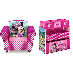 Delta Children Upholstered Chair, Wood, Disney Minnie Mouse & Disney Minnie Mouse 6 Bin Design and Store Toy Organizer