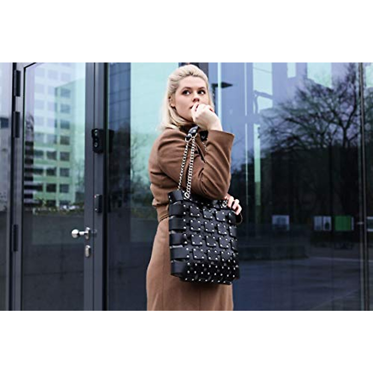 Time Resistance Leather Tote Bag for Women Shoulder Bag Handmade Black Purse