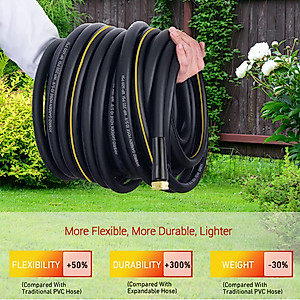 Adimos Hybrid Garden Hose 100 ft x 5/8", Heavy Duty Flexible Lightweight Water Hose 100ft with 10 Function Sprayer Nozzle, 3/4'' Solid Brass Fittings, Ultra Durable, All-weather