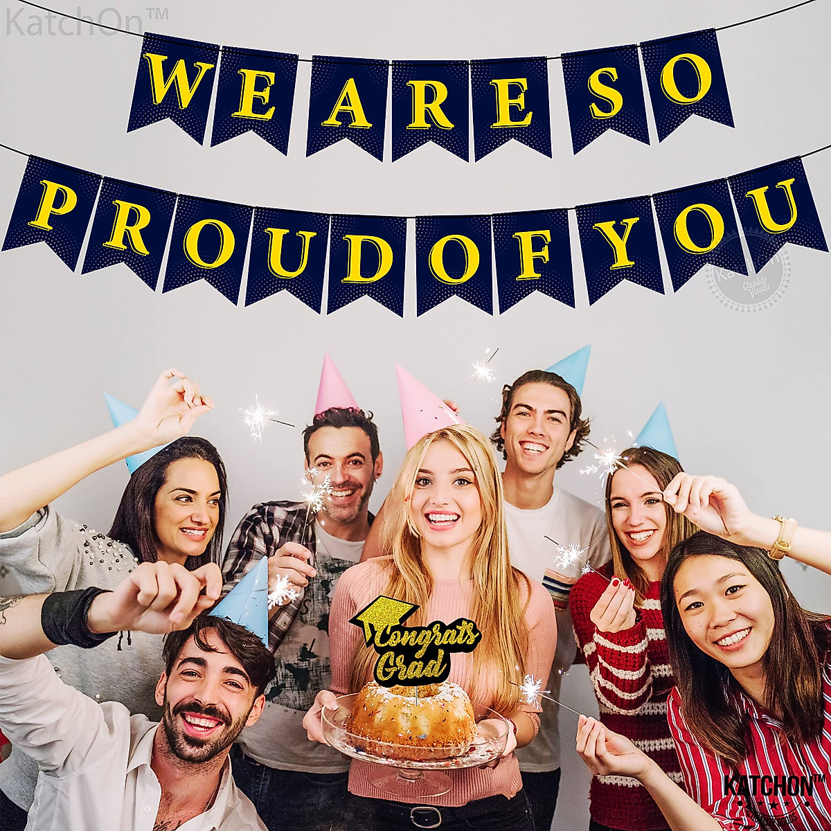 XtraLarge, We Are So Proud Of You Banner - No DIY Required, Graduation Banner | Gold and Blue Graduation Party Decorations 2023 | Blue and Yellow Graduation Backdrop for 2023 Graduation Decorations