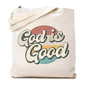 TSIIUO Women's God is Good Boho Christian Canvas Tote Bag Retro Graphic Funny Bible Vers Jesus Reusable Shopping Bag White