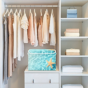 RunningBear Starfish Summer Beach Large Storage Bins with Lid Collapsible Storage Bin Cube Storage Bin Fabric Storage for Boys Girls Toys