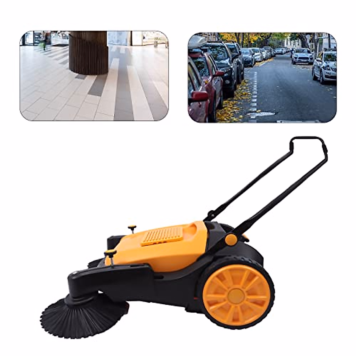 biniliubi 41" Industrial Walk-Behind Floor Sweeper Hand Push Sweeper 2 Brushes Industrial Walk Behind Street Pavement Cleaner for Outdoor Large Area