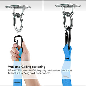 TLGREEN Stainless Steel Screw,Screw Eye with Ring,Ceiling Hook Pad Eye Plate,Hardware Staple Hook Loop Screws Mount 2 Pcs, Silver