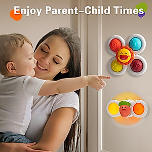 3PCS Suction Cup Spinner Toys for 1 2 Year Old Boys Spinning Toys 12-18 Months Sensory Toys for Toddlers 1-3 First Birthday Baby Gifts for Girls