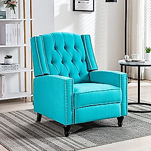 Altrobene Fabric Push Back Recliner Chair Mid Century Tufted Single Comfy Reading Sofa Chair for Living Room/Bedroom/Home Theatre, Caribbean Blue