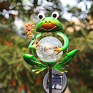 LUNSY Garden Solar Lights Outdoor Decorative, Metal Frog Shape, Outdoor Waterproof Stake Lights with 2 Feet, Auto ON/OFF Solar Powered Light for Lawn, Backyard, Patio, Pathway