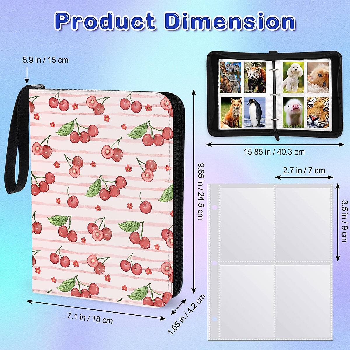 400 Pockets Card Binder, 4-Pocket Trading Card Binder Album Holder Storage Book for Game Cards with 50 Removeable Sleeves, Ideal Baseball Binder Fit 400 Cards, Gift for Kids Adults