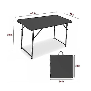 TRACYE 4 Foot Camping and Utility Folding Table Height Adjustable - Black