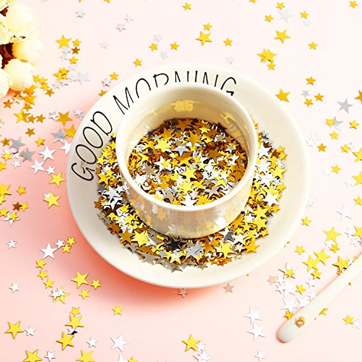 60 g Star Confetti Glitter Star Table Confetti Metallic Foil Stars for Party Wedding Festival Decorations (Gold Silver 60g, 10mm and 6mm)